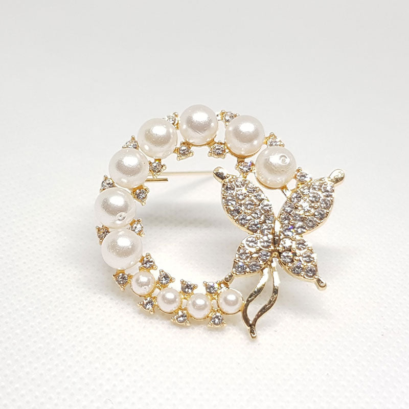 Broche Couronne Perles Papillon - Cadeau Féérique Femme